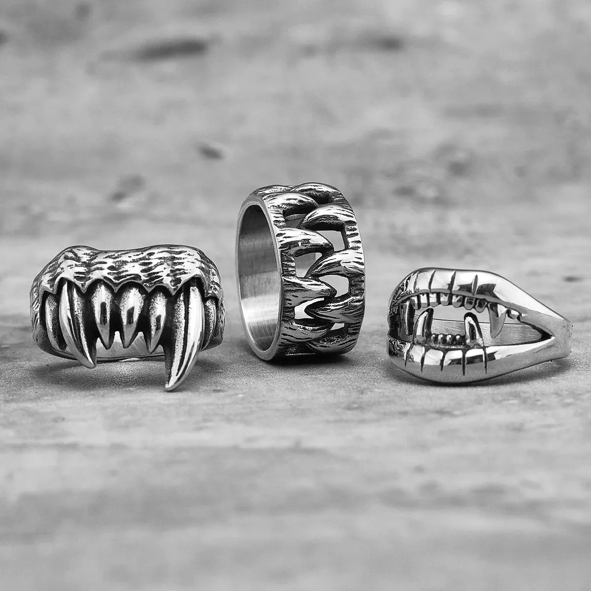 Demon Monster Beast Teeth Silver-Plated Mens Rings Punk Hiphop Cowboy ...