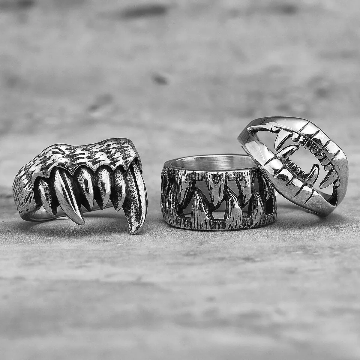 Demon Monster Beast Teeth Silver-Plated Mens Rings Punk Hiphop Cowboy ...