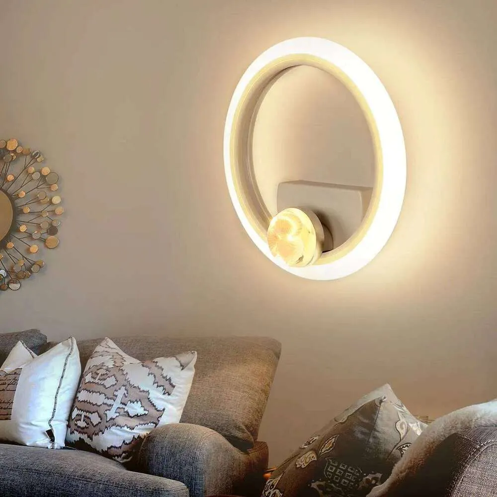 Modern Round Acrylic LED Wall Sconce Light with Crystal Shade and ...
