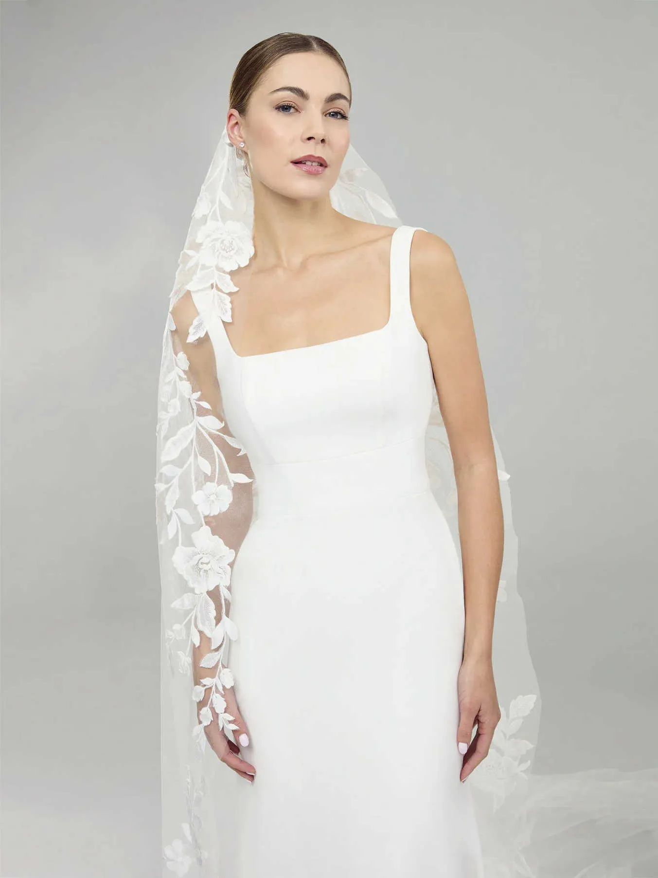 Simple 3 Meters Floral Lace Wedding Veil White Ivory Cathedral Length ...