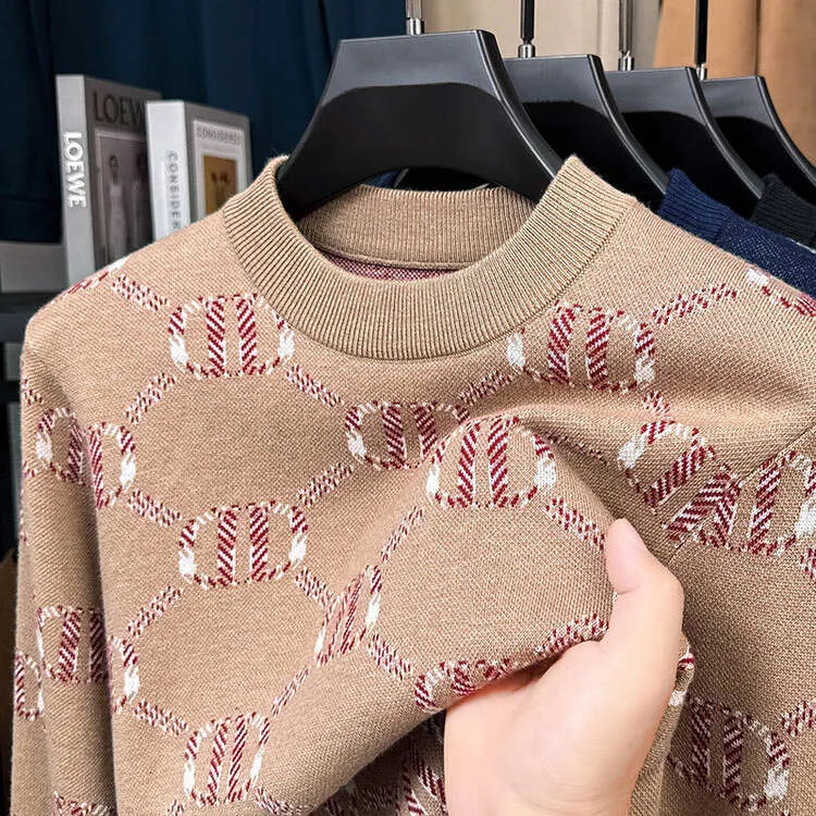 Unisex Jacquard Sweater Long Sleeve Crew Neck Polyester Knit Base Layer ...
