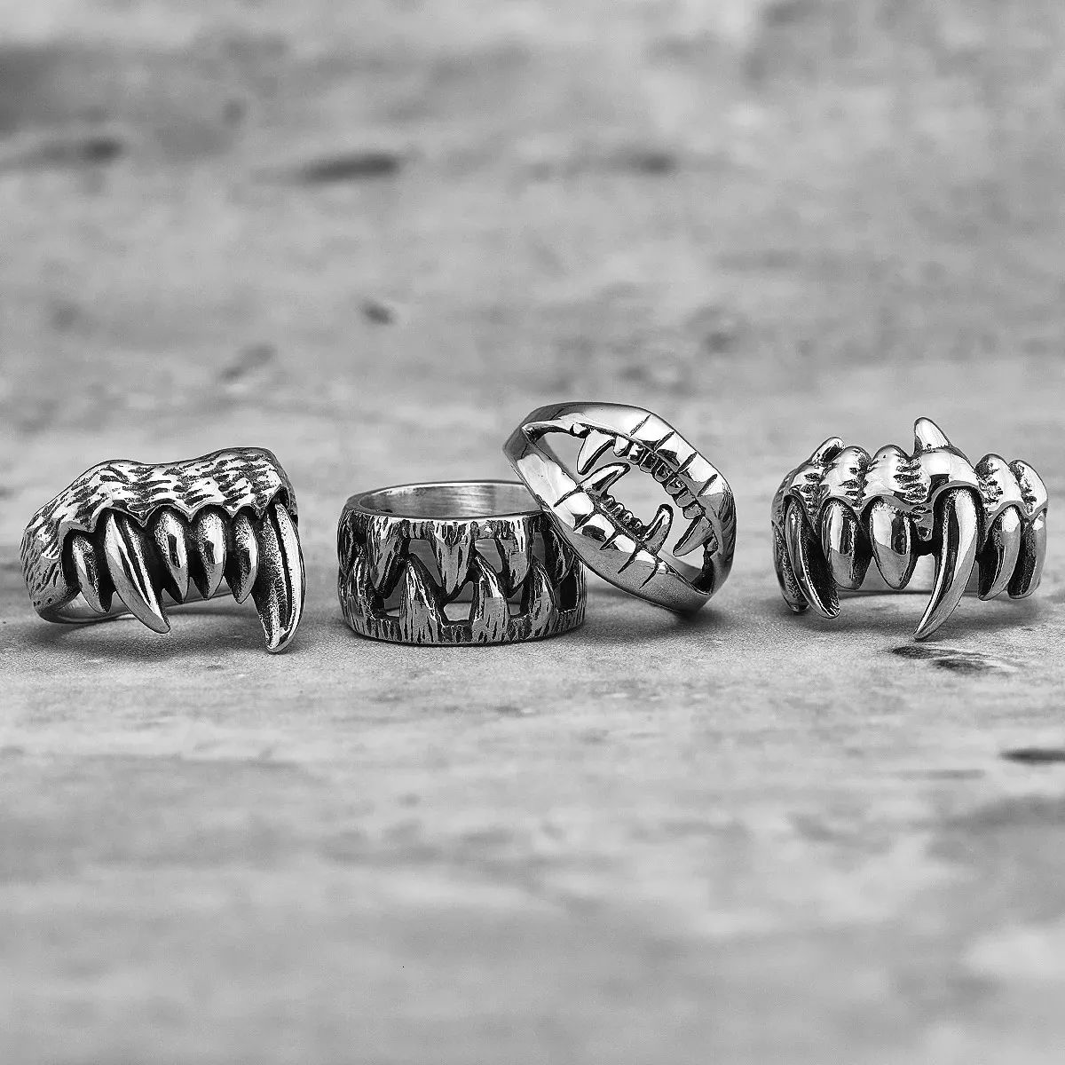 Demon Monster Beast Teeth Silver-Plated Mens Rings Punk Hiphop Cowboy ...