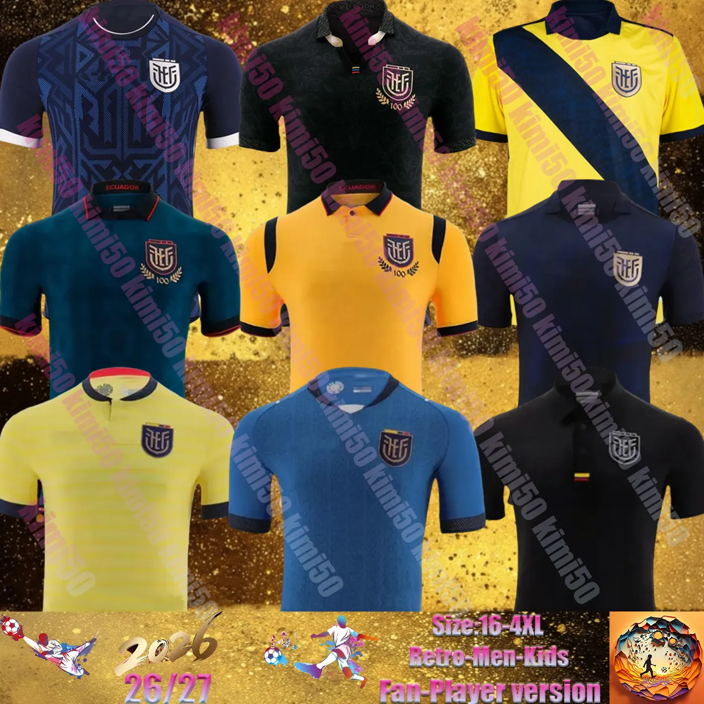 Ecuador Soccer Jerseys 2025 2026 Home Blue & Away Yellow Kits Mens ...