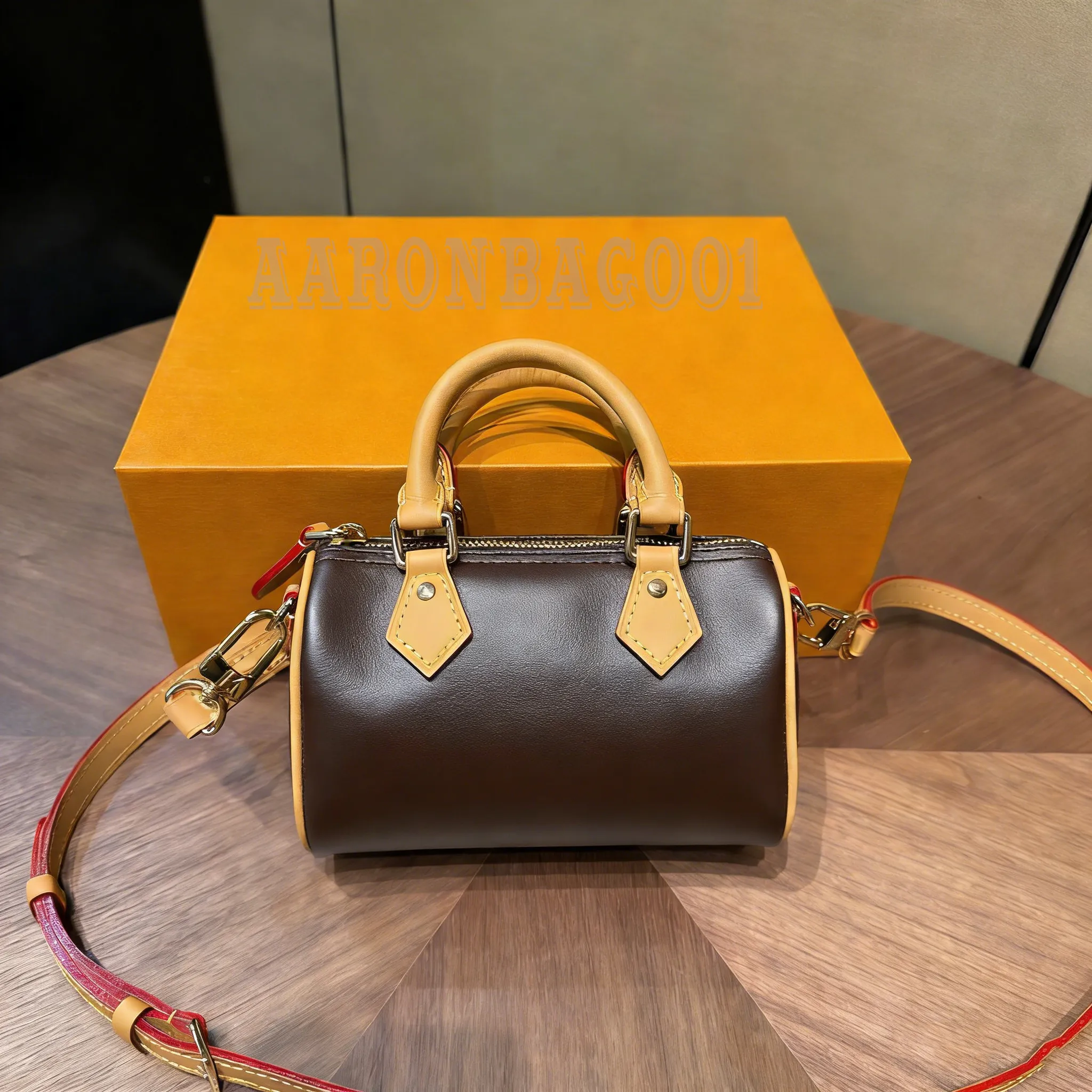 Luxury Designer Mini Nano Speddy Little Brown Bag Embossed Leather ...
