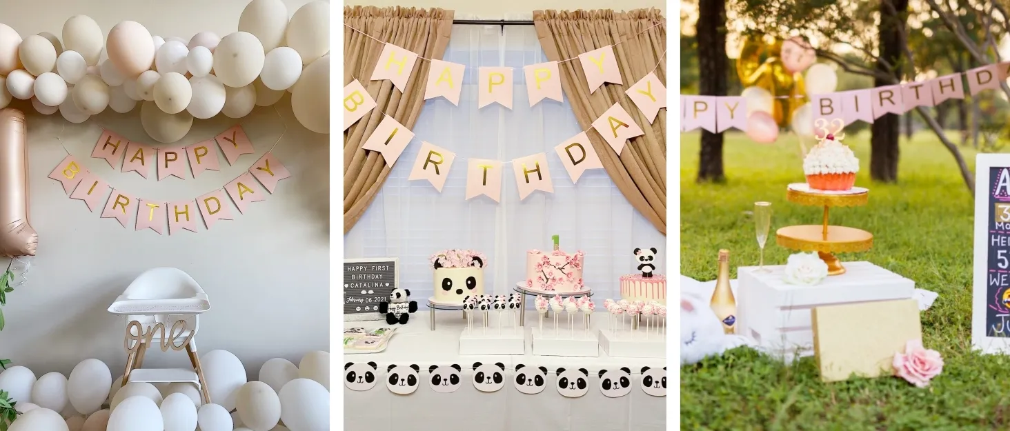 Cheerful Pink Banner Happy Birthday Pink Garland For... From ...