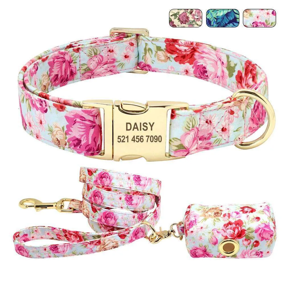 Personalized Custom Dog Leash Set with Printed Engraved ID Tag Collar ...