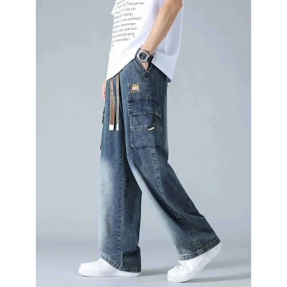 Men's Straight Leg Multi-Pocket Denim Cargo Pants 6XL 7XL 8XL ...