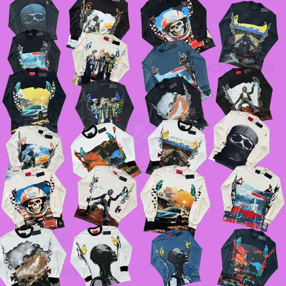 Hip Hop Long Sleeve Letter Print Cotton T-Shirt Crew Neck Regular Fit ...