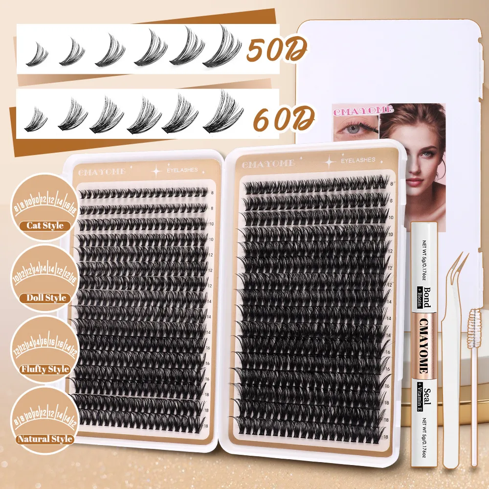 DIY Individual Synthetic Hair Cluster Lashes Kit Thick Fluffy D Curl ...