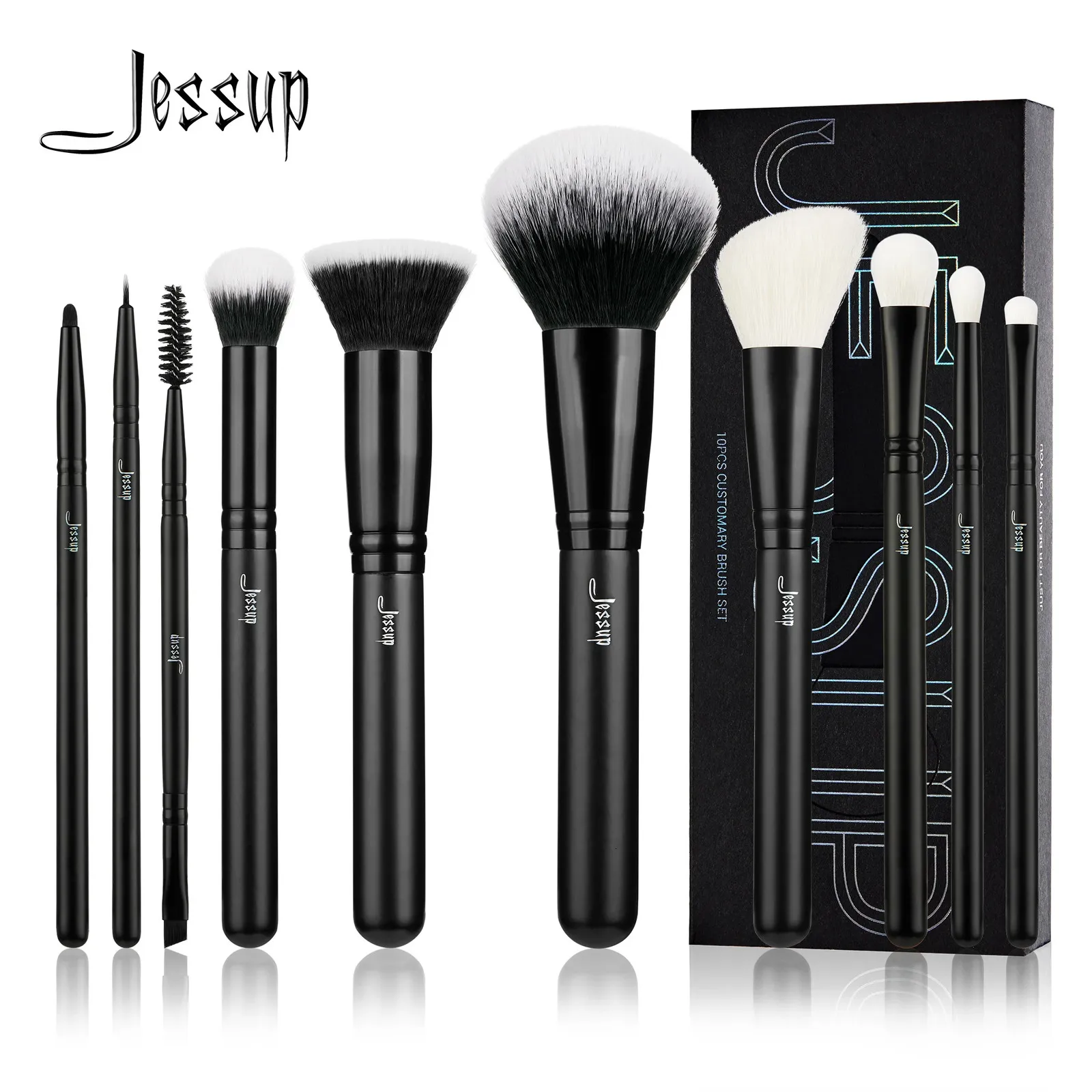 Jessup Makeup Brushes Set Natural Synthetic Powder Foundation Eyeshadow ...
