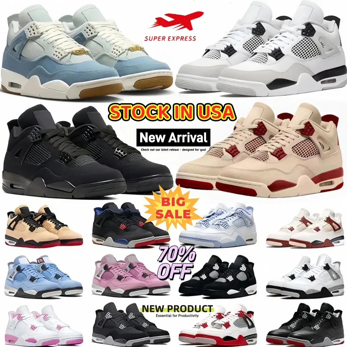 4 4s Basketball Shoes Retro Lace-Up Leather High Cut Unisex Medium ...