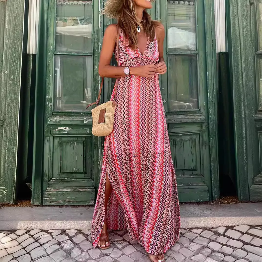 European style summer women's V-neck polyester ball gown dress with ...