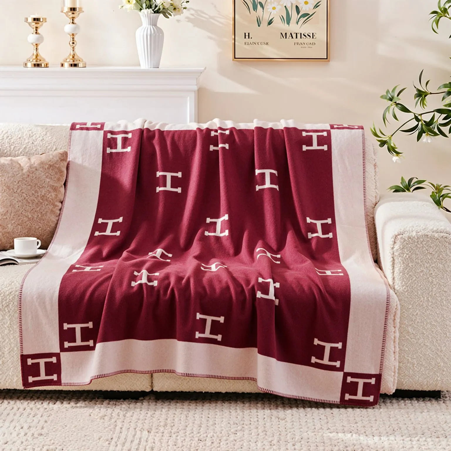 Luxury 100% Cashmere Throw Blanket 51 × 71 in Geometry Pattern for Home ...