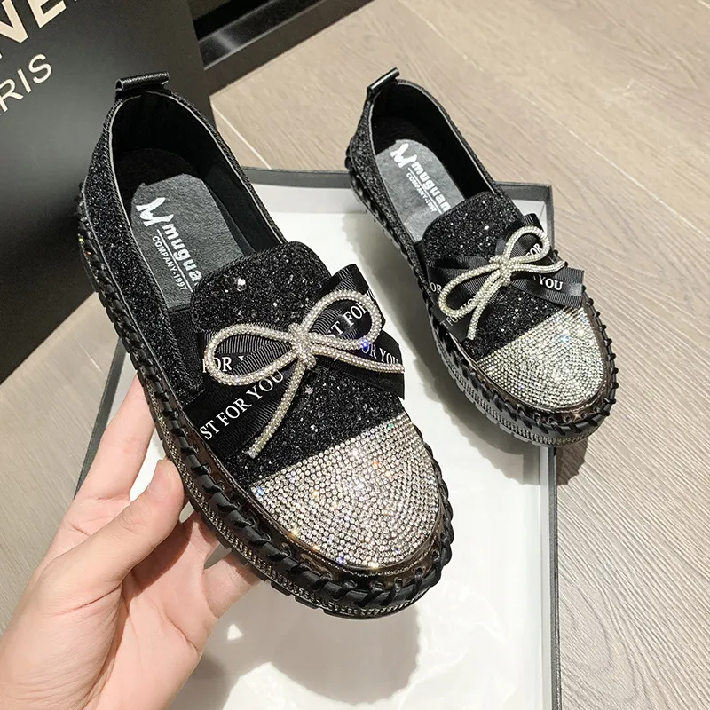 Women27s Slip-On Flats with Rhinestone Bow, Leather Upper, Extra-Wide ...