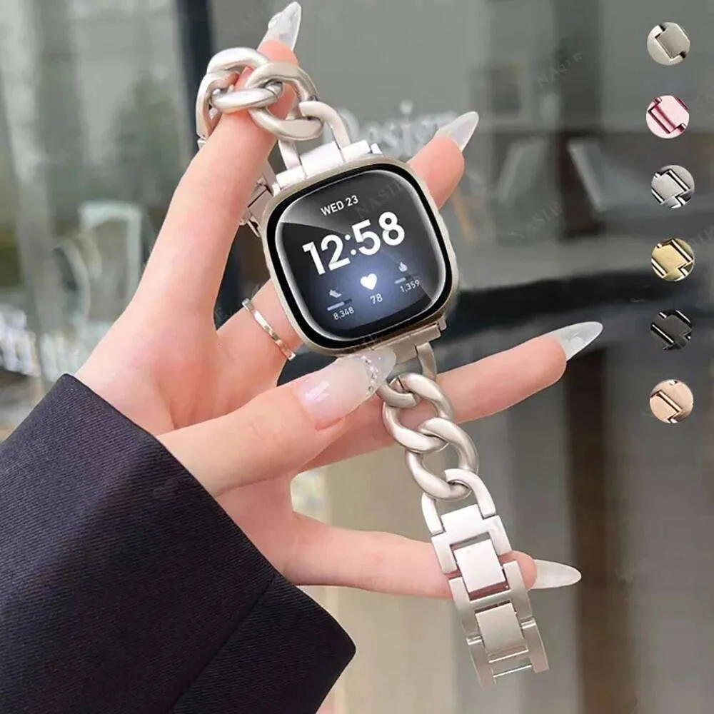 Chain Metal Watch Band for Fitbit Versa 3 and Versa 4 Smartwatches 26mm ...