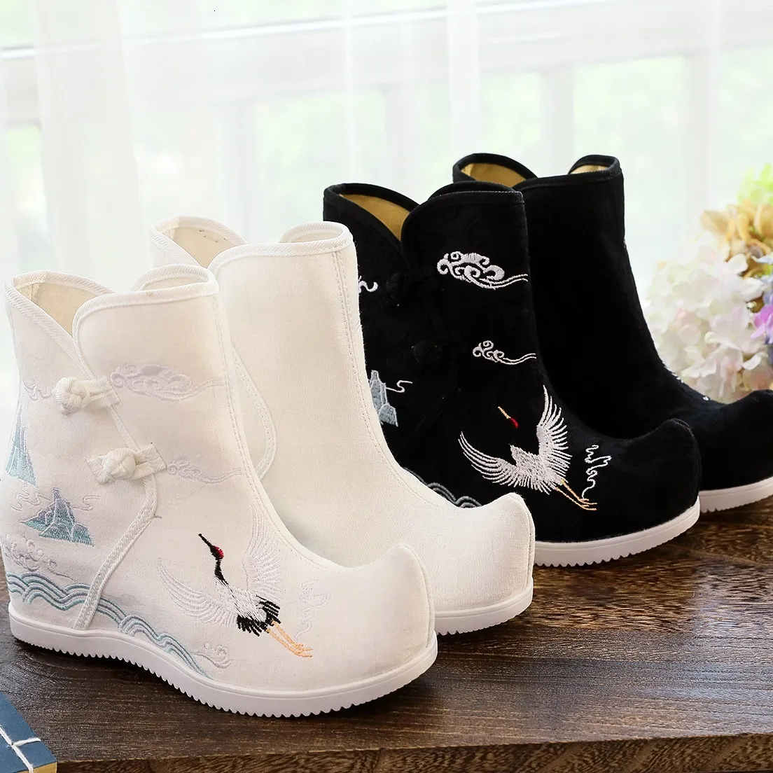 2026 Chinese Style Women's Height Increasing 7cm Wedge Heel Embroidered ...