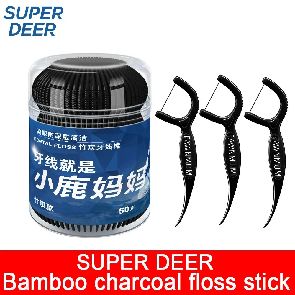 Fawnmum Orthodontic Bamboo Charcoal Dental Floss Picks with Barreled ...