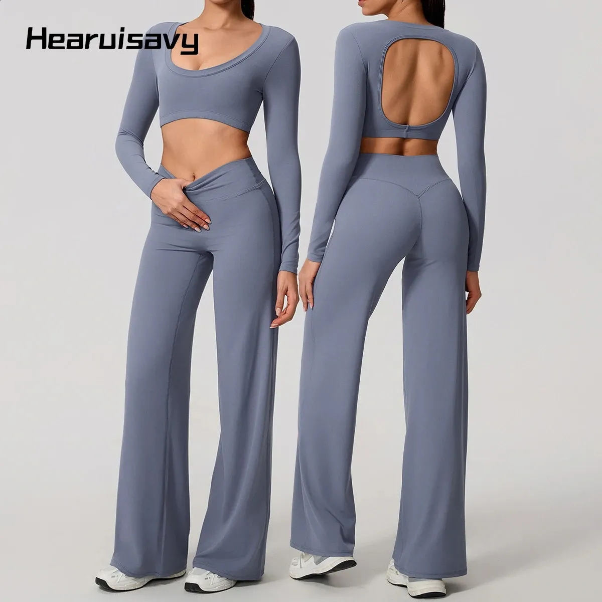 Hearuisavy Womens Sports Set Long Sleeve Backless Fitted Fitness Top ...