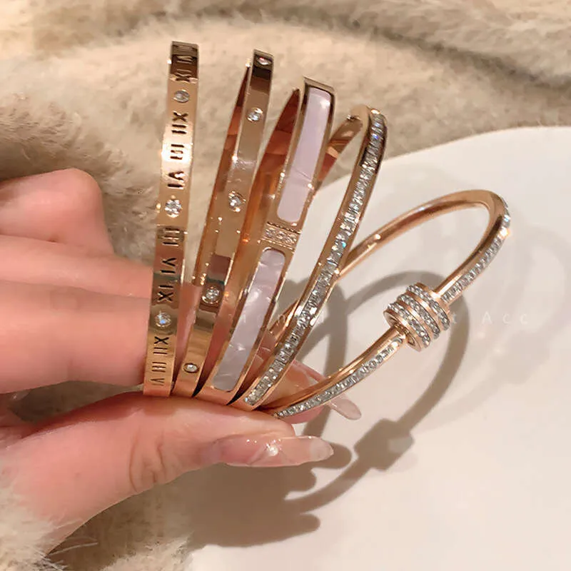 Chunjinqiuli Women's Titanium Steel Zircon Diamond Bangle Bracelet Non ...
