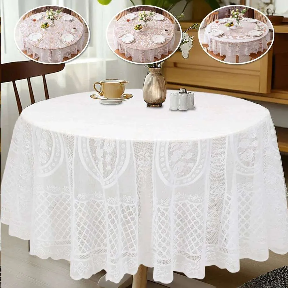 180 cm Diameter Round Lace Tablecloth 100% Polyester Disposable Nordic ...