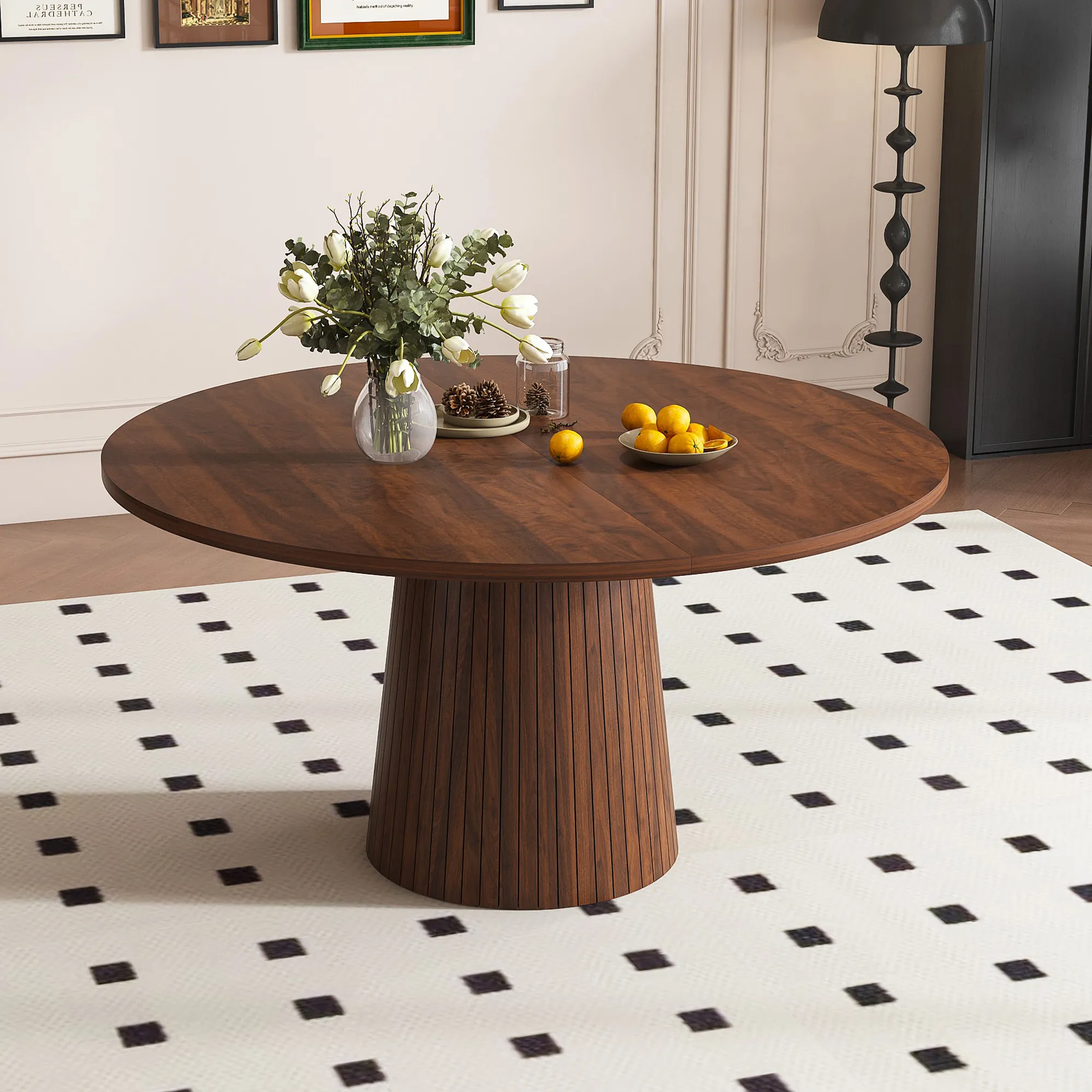 Modern Farmhouse Round Circle Dining Room Table With Walnut Finish 47 ...