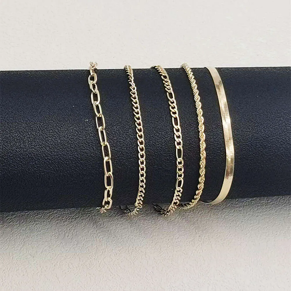 Bohemian Minimalist 5R Rope Chain Bracelet Set with Silver-Plated ...