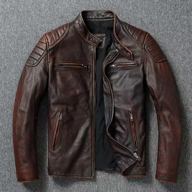 Vintage Men Genuine Leather Jacket Slim Fit 100%... From 21,5 € | DHgate