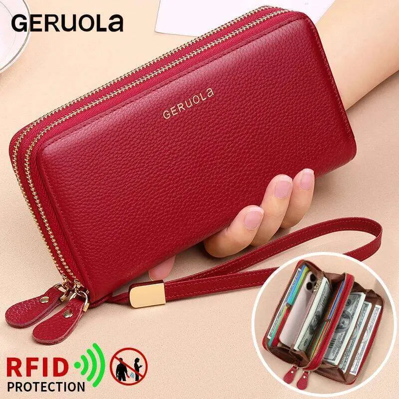 GERUOLA Genuine Leather RFID Blocking Wallet with Wrist Strap and ...
