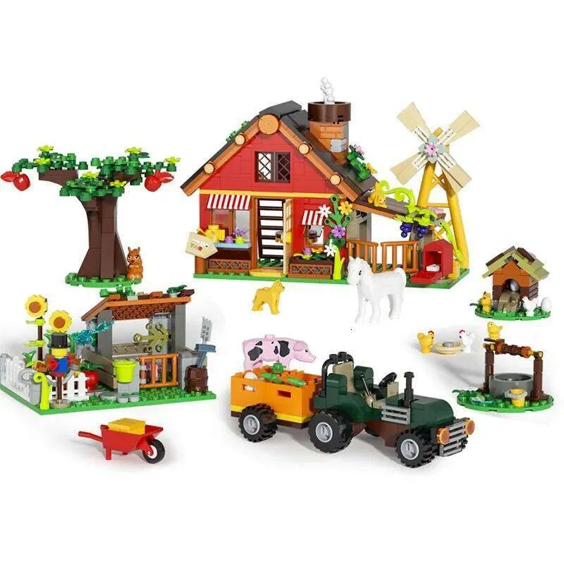 Creative Windmill Farm Building Blocks with Agricultural Car Animals ...