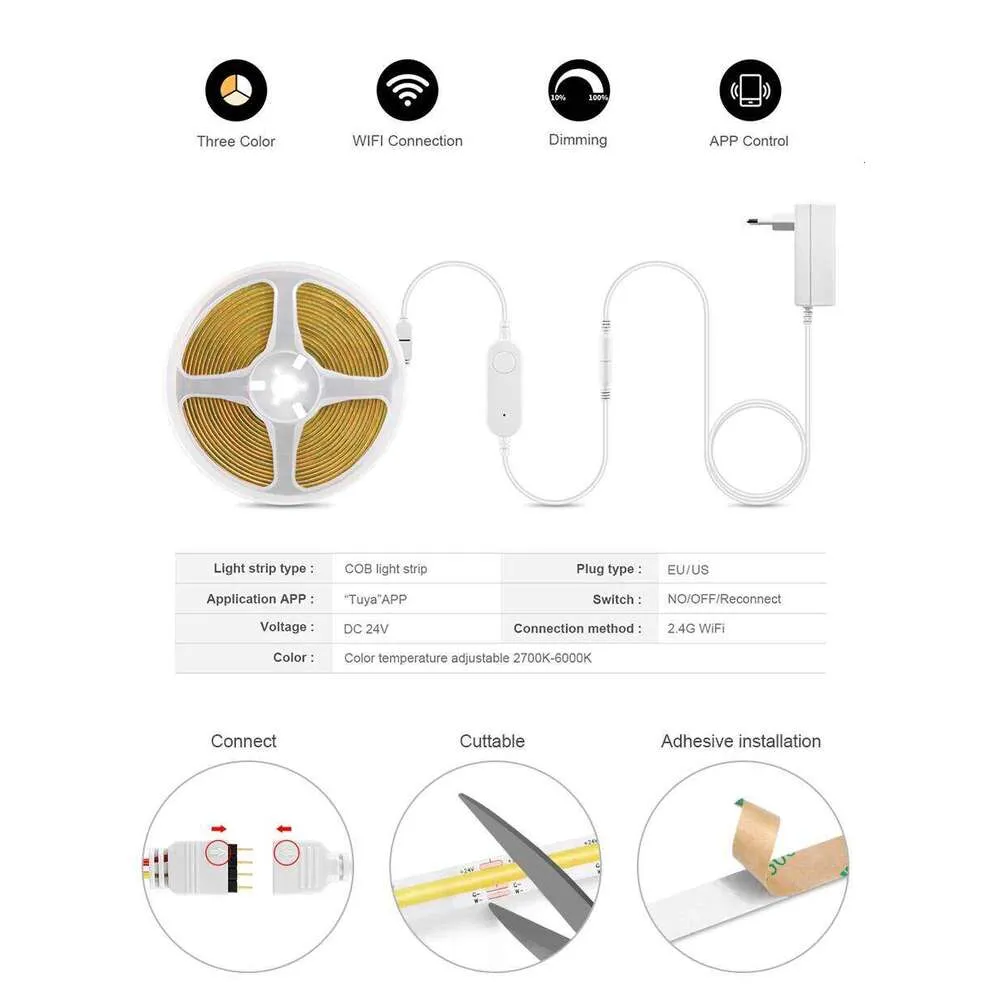 24V COB LED Strip Light 608 LEDs/m RARendering Index Flexible WiFi ...