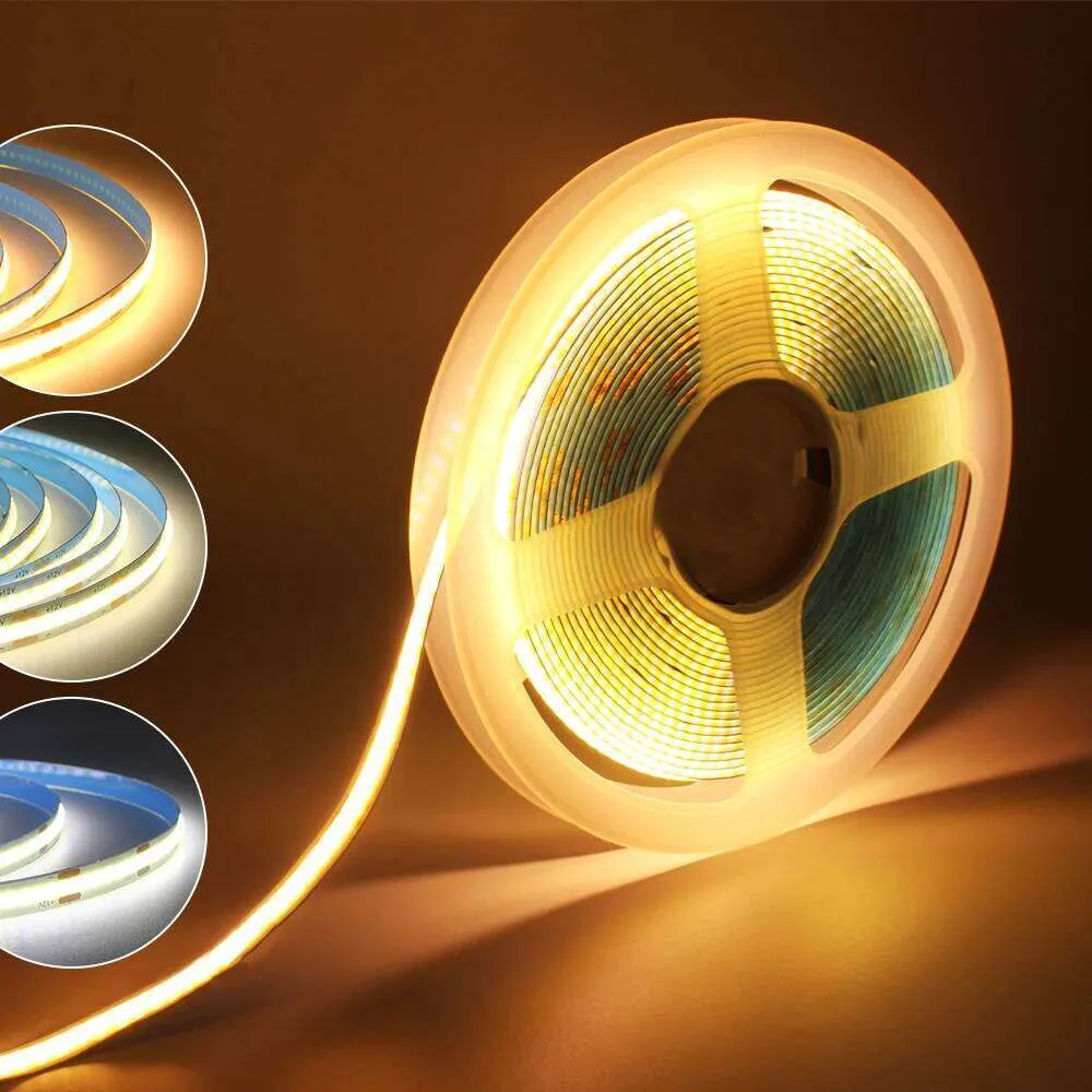 COB LED Strip Lights 5M 10M DC 12V 24V 320 Diodes Flexible Dimmable LED ...