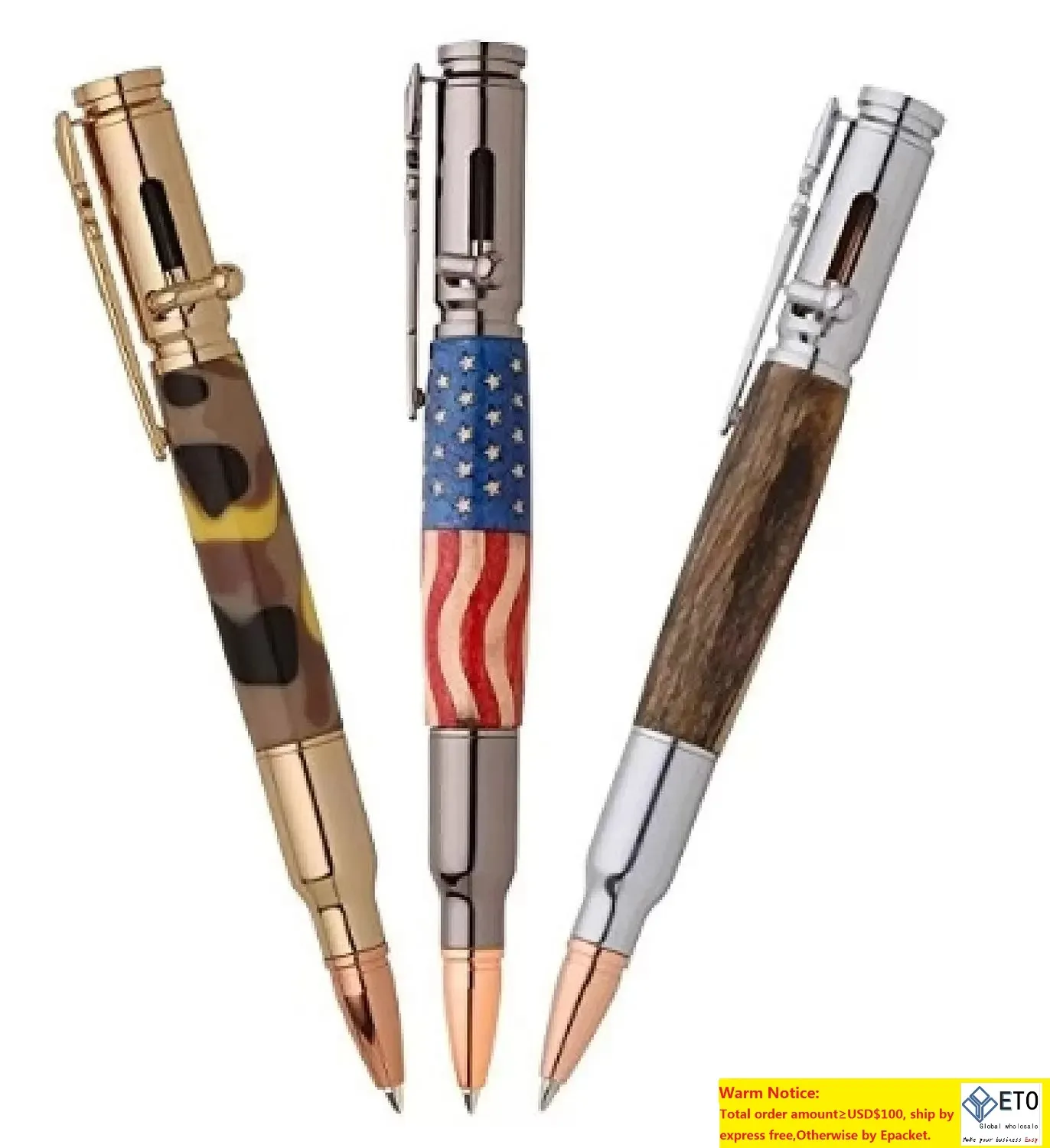 LL Gun Metal Bolt Action Pen Kits Solid Brass Bullet Clip Ballpoint ...