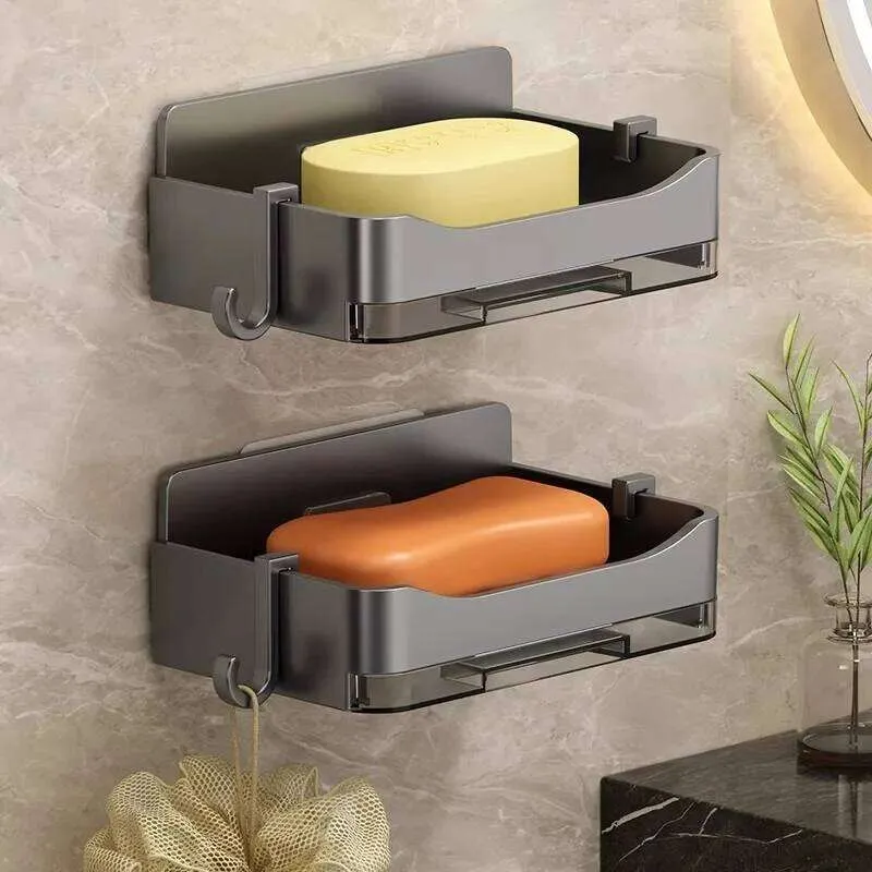 Wall mounted soap dish rack double-tier plastic hook type kitchen ...