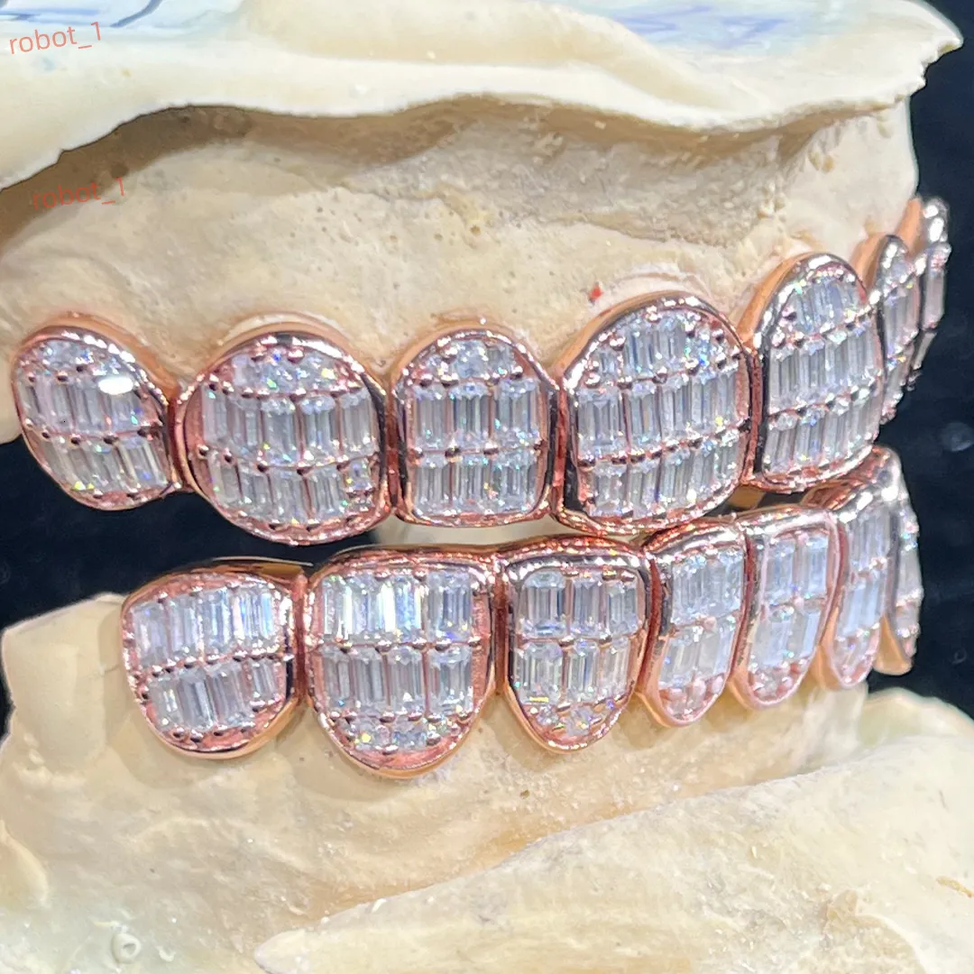 Custom Teeth Grillz Iced Out Baguette VVS Moissanite Diamonds In ...
