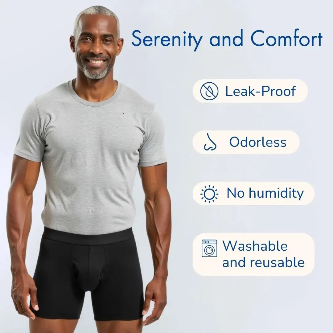 Men's Ultra Absorbent Incontinence Merino Wool Boxer Briefs With ...