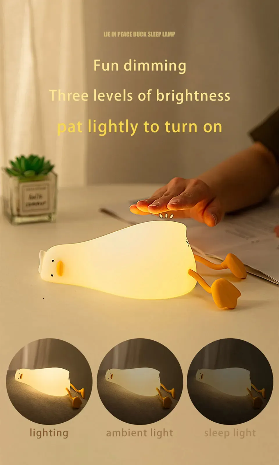 Duck Nightlight LED Rechargeable Silicone Lamp USB Animal Theme for ...