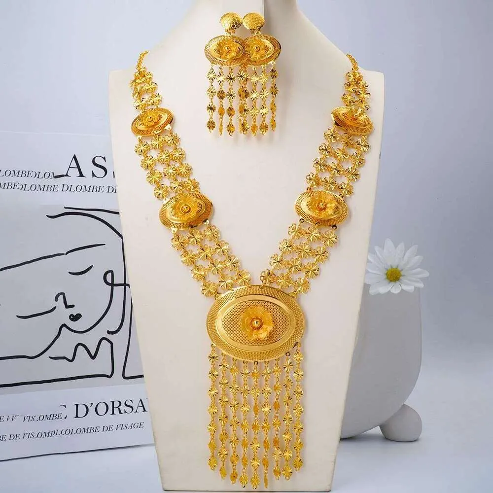 24k Gold Plated Designer Jewelry Set with Leather Bracelet for Women's ...