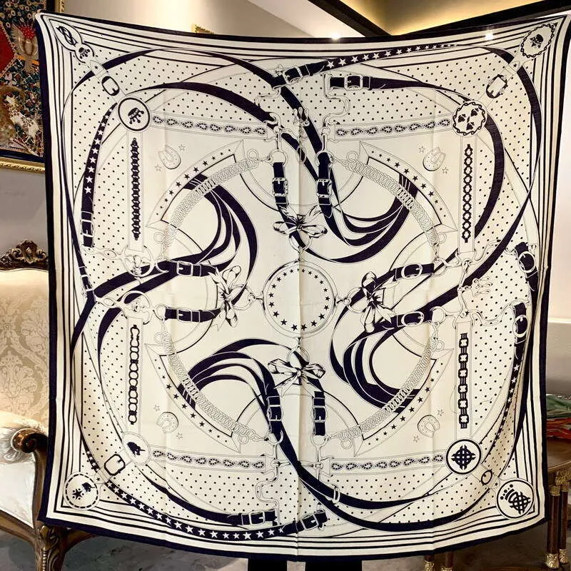Double-sided two-tone wool scarf with belt chain, 53-69 in 135-175 cm ...
