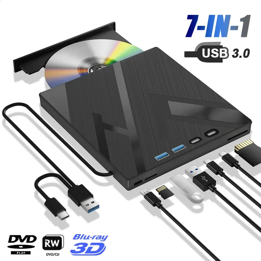 7 in 1 External Blu-ray Optical Disc Drive for Laptop PC USB 3.0 Type-C ...