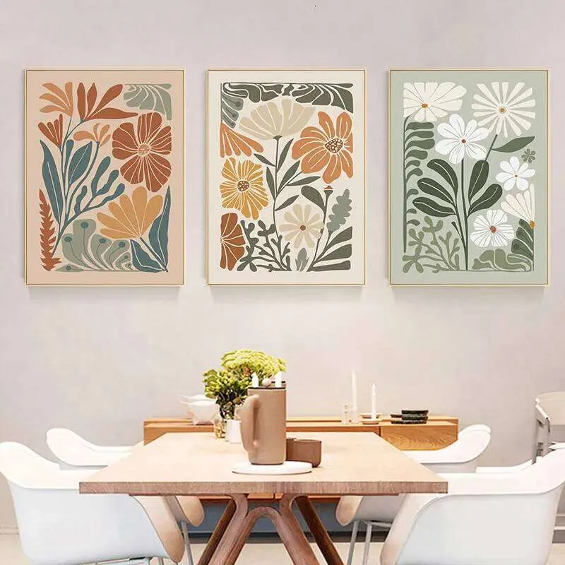 Floral Canvas Wall Art Abstract Flowers Digital Print Linen Canvas ...