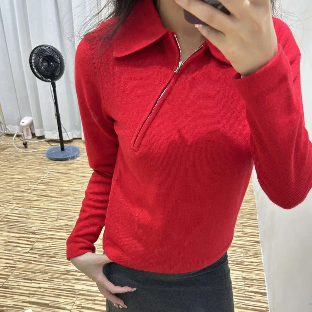 Micro Label Womens Wool Knit Top Slant Zipper Collar Long Sleeve ...