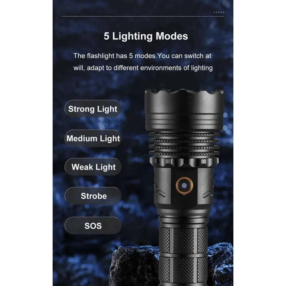 Long Range Fishing Flashlight with Yellow XM-L2 LED, USB Rechargeable ...