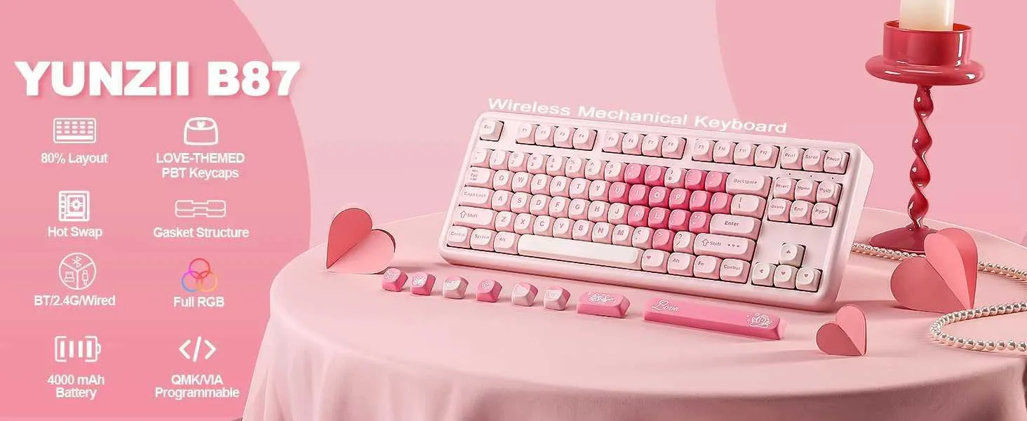 YUNZII B87 Pink Mechanical Pink Keyboard Gaming With... From Baofu010 ...