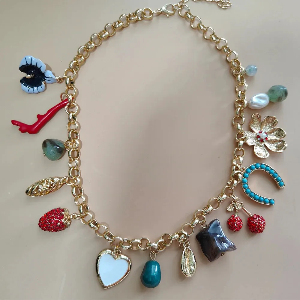 Boho Charm Necklace & Bracelet Set - Lucky Flower, Strawberry ...