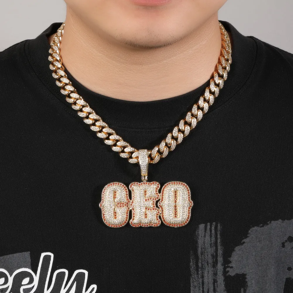 Bubble Letter Name Necklace A Z 0 9 Pendant Gold Plated Hip Hop Jewelry ...