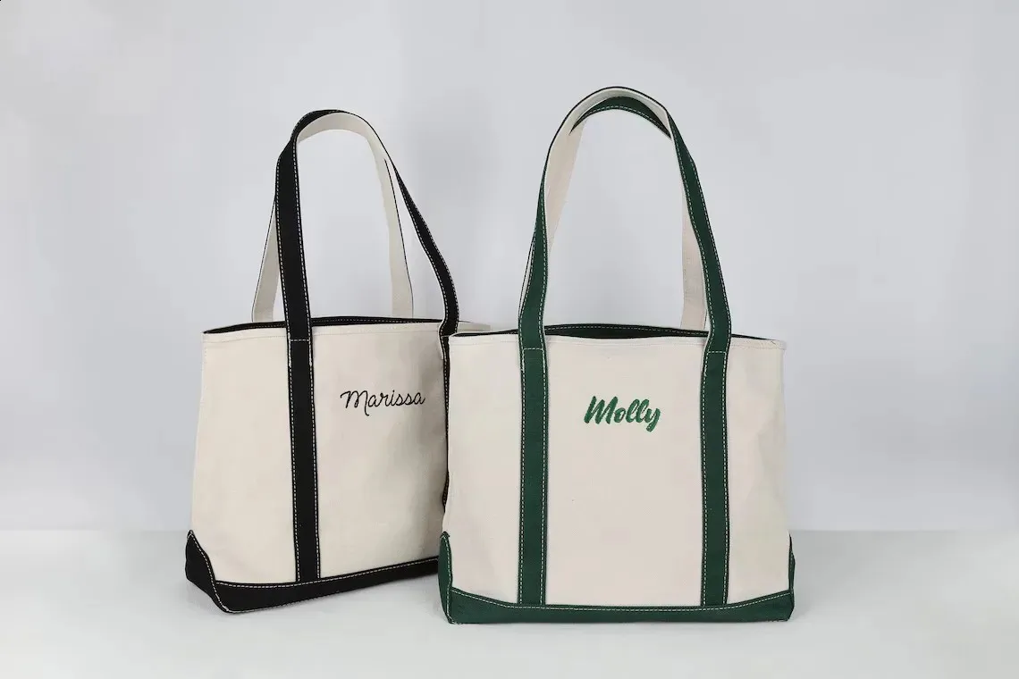 Embroidered Custom Canvas Boat Tote Beach Bag with Zipper Closure and ...