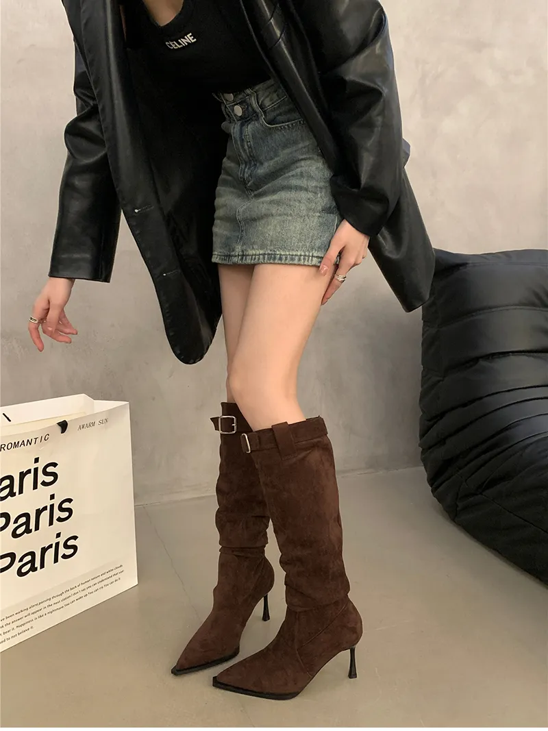 Elegant Pointed Toe High Heel Boots: Fashionable Stretch Knee Highs for ...