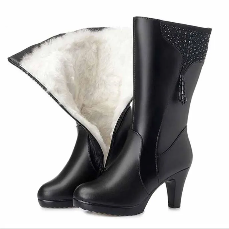Office Shoes Boots: Genuine Leather High Heel Boots For Women, Autumn ...