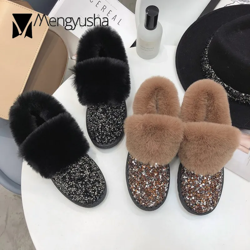 Women's Bling Winter Snow Boots, Cashmere Paillette Ankle Boots with ...