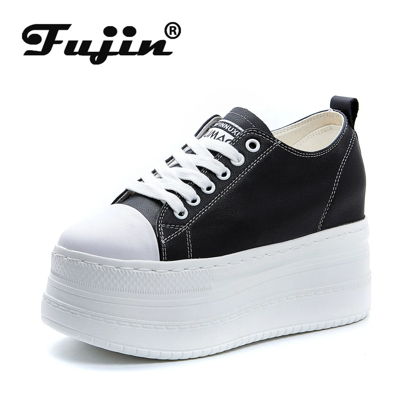 Women's Full Cow Leather Platform Sneakers - 9cm Wedge Heel, Casual ...